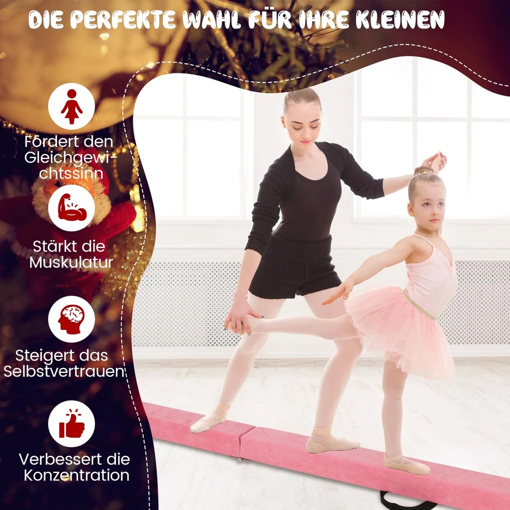 Costway 270 cm kladina dětská kladina skládací gymnastická kladina s – růžový