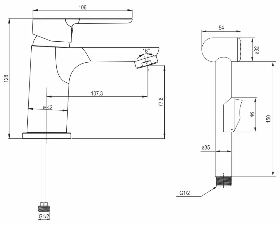 Mereo Zuna umyvadlová stojánková baterie s bidetovou sprchou mosaz chrom CB10105Z