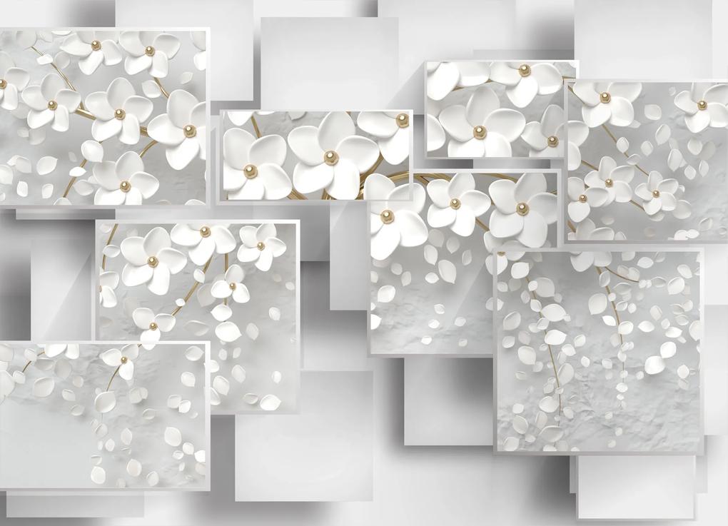 Malvis ® Tapeta 3D dlaždice a květy Vel. (šířka x výška): 216 x 140 cm