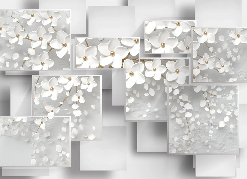 Malvis ® Tapeta 3D dlaždice a květy Vel. (šířka x výška): 360 x 260 cm