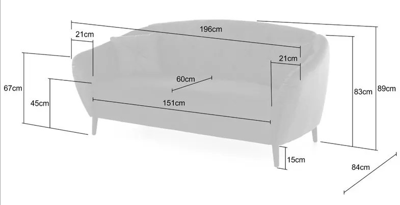 Pohovka s prošitím Leeds, šedá sametová látka