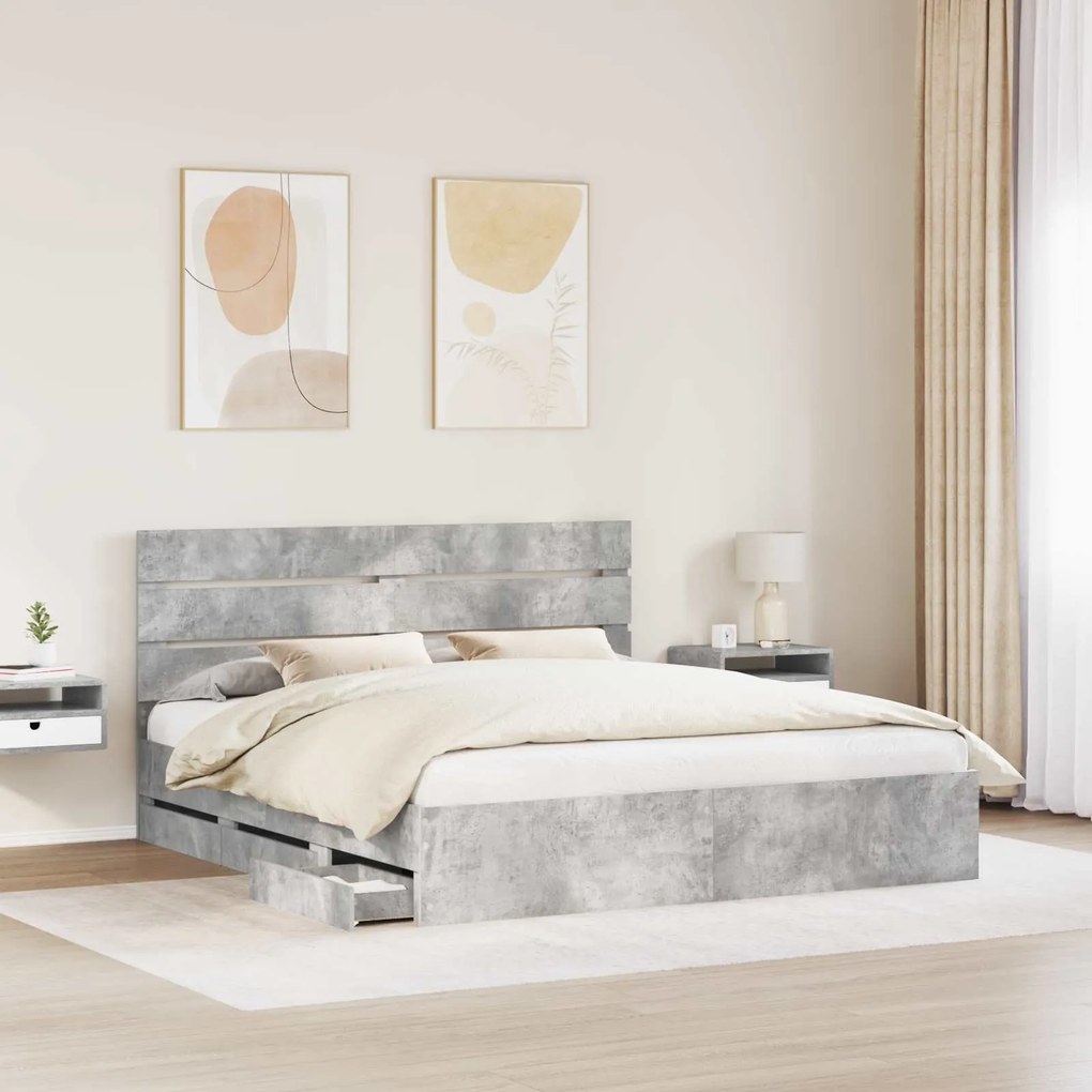 Rám postele s čelo Betonově šedá 180 x 200 cm Inženýrské dřevo 3411815
