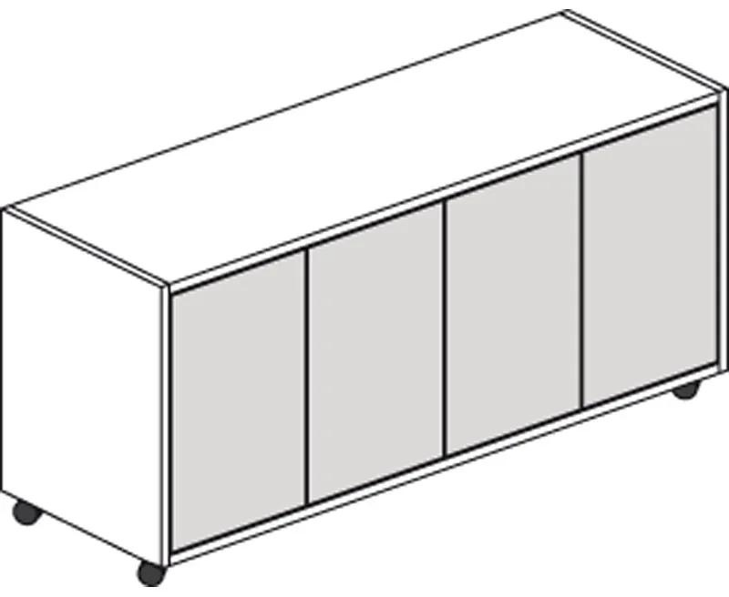 PLAN Pojízdná skříňka na kolečkách s dveřmi LAYERS, dlouhá, 1200 x 400 x 575 mm, bílá / šedá