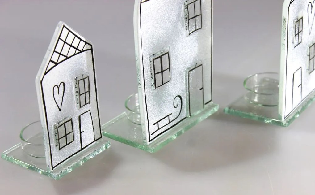 BDK-GLASS Skleněný domeček na čajovou svíčku Rozměr: 6x11cm