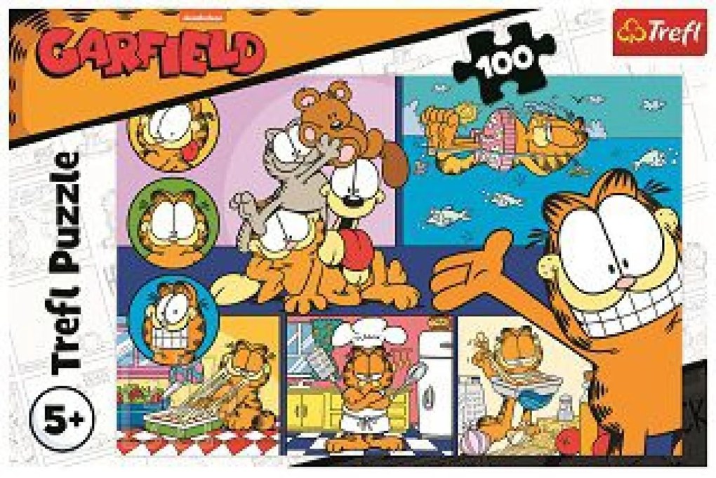 Trefl Puzzle Líný Garfield 100 dílků 41x27,5cm v krabici 29x20x4cm