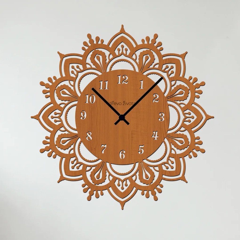 dřevo života Nástěnné hodiny KVĚTINA Zvolte barvu dekoru: Javor, Zvolte velikost hodin (cm): 35x35, Barva ručiček: Černé