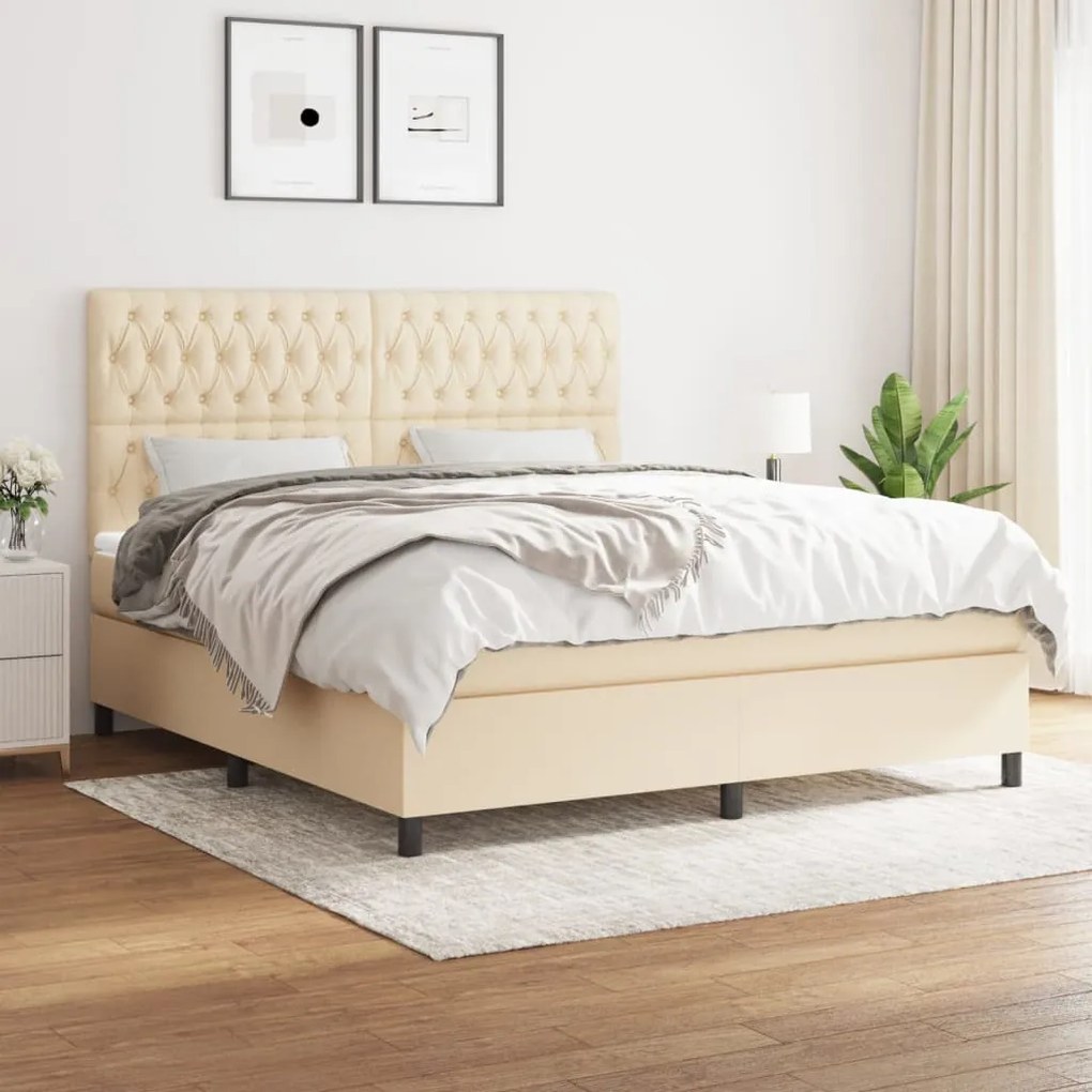 Box spring postel s matrací krémová 120x190 cm textil