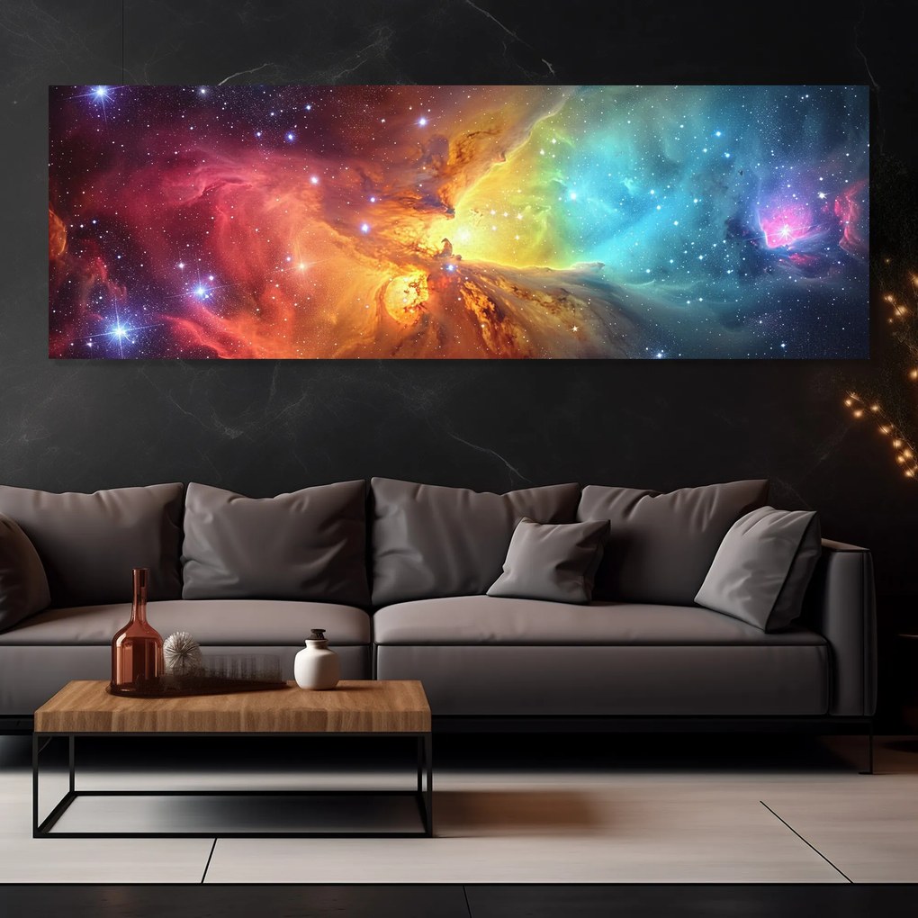 Obraz na plátně - Hvězdy obklopené barevnou Galaxií FeelHappy.cz Velikost obrazu: 210 x 70 cm