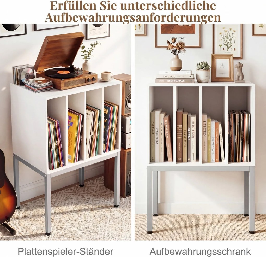 Costway Stolek na gramofon s nabíjecí stanicí a přihrádkami, bílý