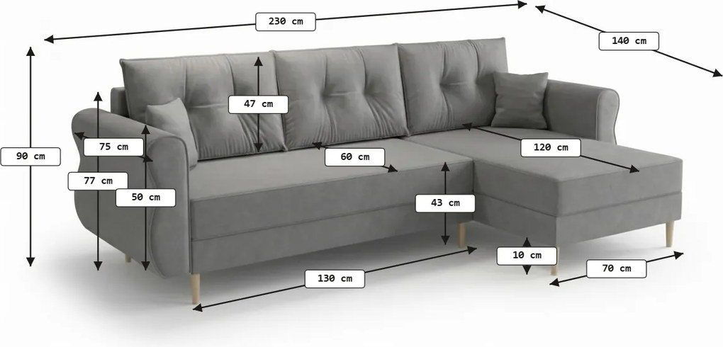 Rozkládací oboustranná sedací souprava do L SILVIANO 230x140 cm, krémová
