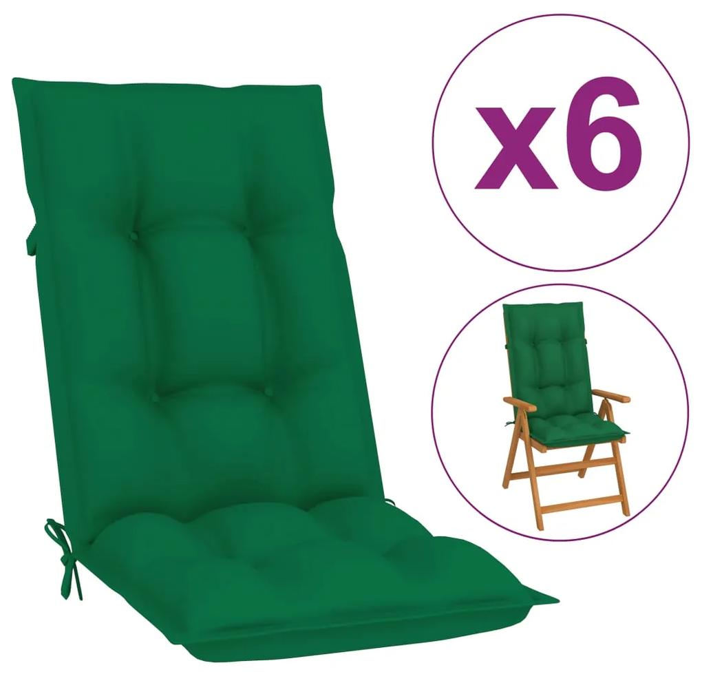 314250 vidaXL Podušky na zahradní židle 6 ks zelené 120 x 50 x 7 cm