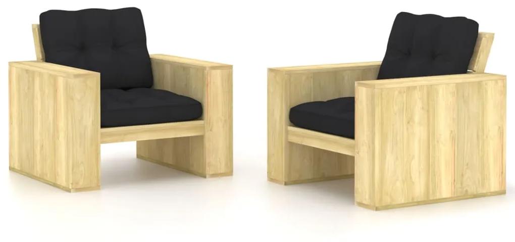vidaXL Zahradní židle 2 ks + černé podušky impregnovaná borovice