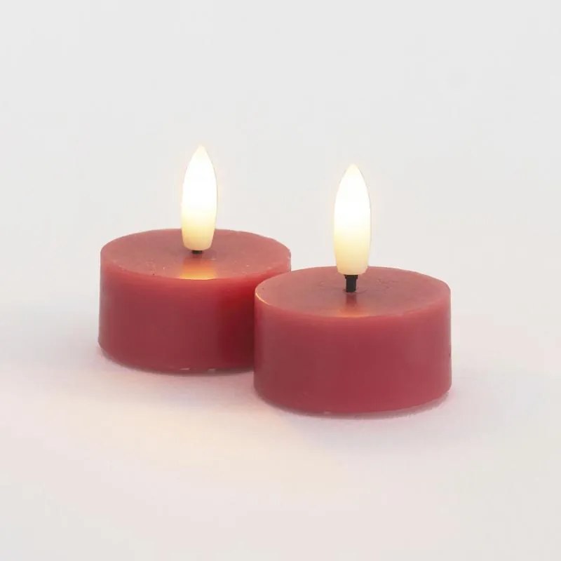 Sada LED čajové svíčky na baterie Sille Tealight, Ø 4,5 × 2,2 cm, švestkové, z pravého vosku, balení 2 ks