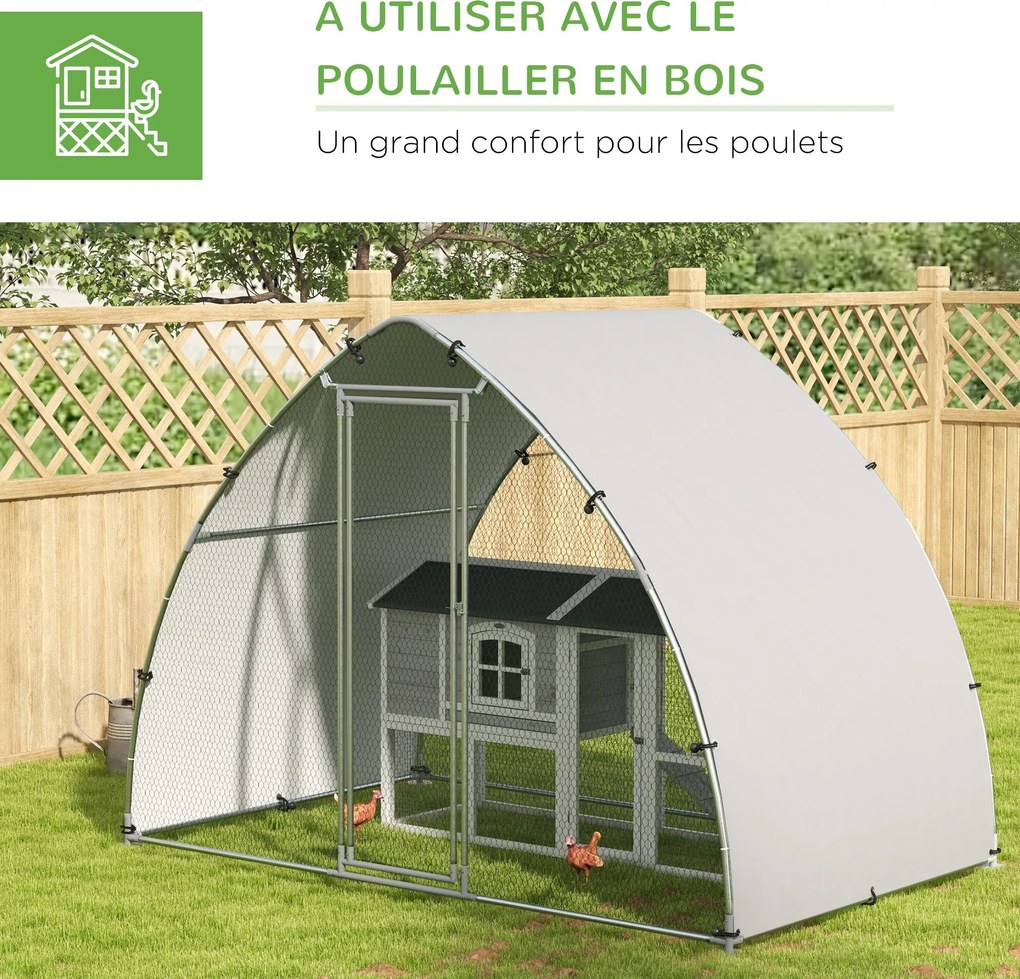 PawHut Velká Kurníková Klientela Pro Kuřata 5.75m² S UV-Ochrannou Střechou, Mřížková Oplocení 3.04D x 1.9Š x 2.2V m, Galvanizovaná Ocel, Zámek Dveře,