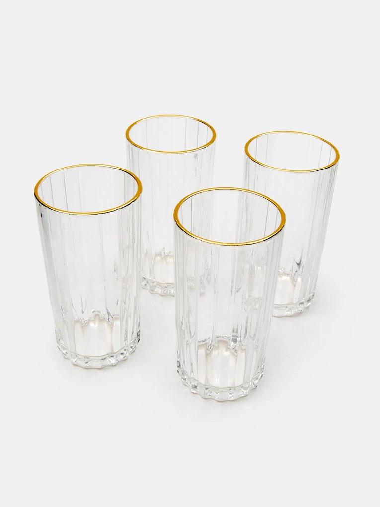 Sinsay - Sada rýhovaných sklenic se zlatým okrajem 4 pack - clear
