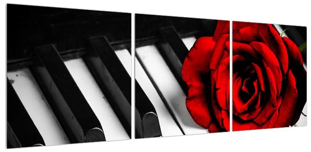 Obraz růže a klavíru (120x40 cm)