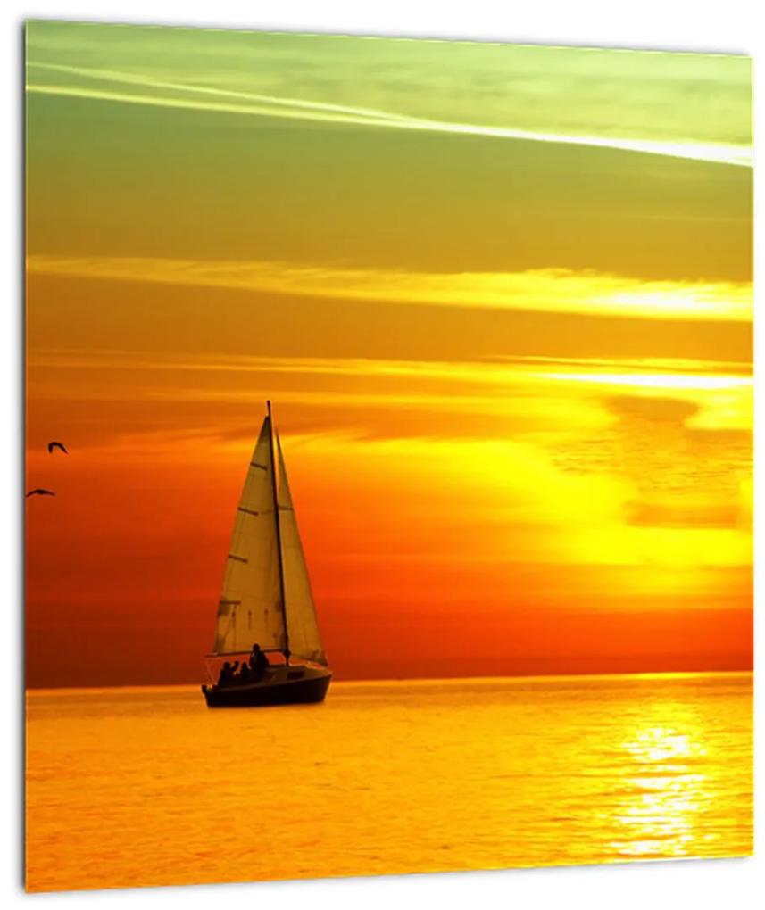 Obraz západu slunce s jachtou (30x30 cm)
