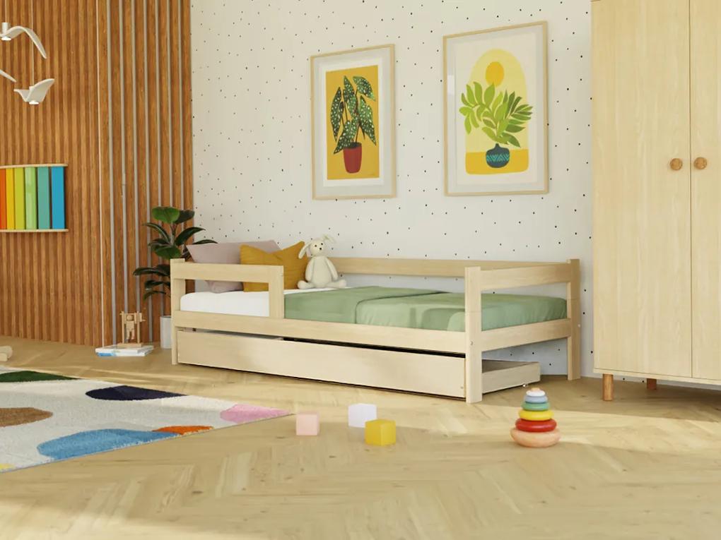 Benlemi Jednolůžková postel ze dřeva SAFE 5v1 se zábranou a úložným šuplíkem Zvolte barvu: Béžová, Zvolte rozměr: 140x200 cm, Zvolte zábranu: S otevřeným vstupem