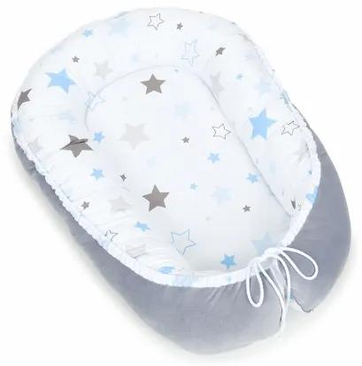 Mamo Tato Oboustranné hnízdečko Velvet - kokon pro miminko - šedé/big stars modré