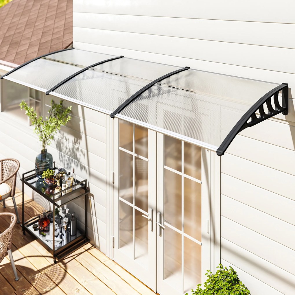Outsunny Plachta Křídla pro Přední Dveře 303 x 96 x 27 cm s Ochrannou proti UV, Ochrana proti dešti, Slunečník pro Venkovní Použití, Hliník Černý