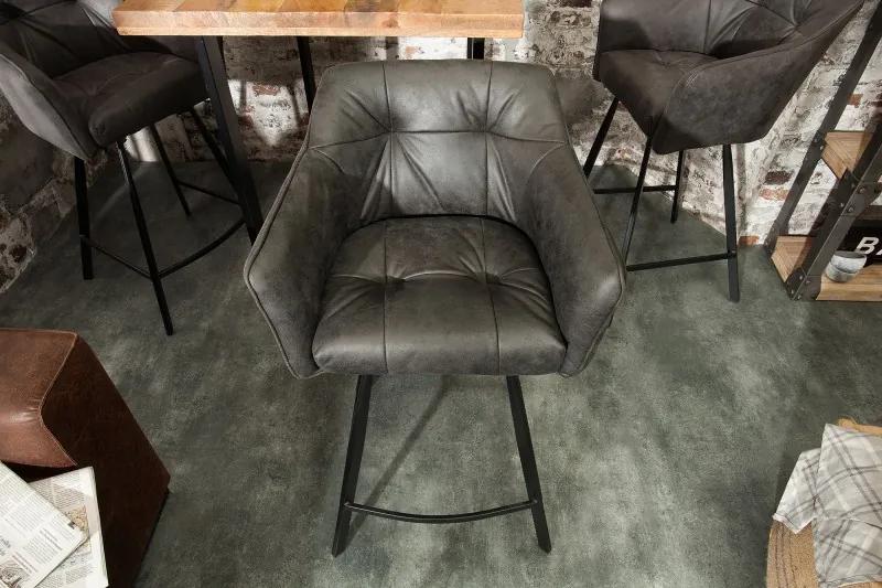 Barová stolička podkroví starožitné šedé loketní opěrka / 39081
