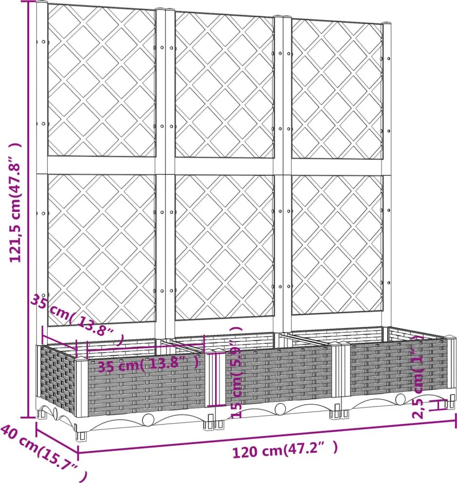 vidaXL Zahradní truhlík s treláží 120 x 40 x 121,5 cm PP [318262] Barva: Černá