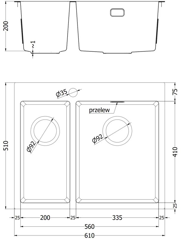 Mexen Flexo, 1.5-komorový nerezový dřez 610 x 510 mm, broušená ocel, vzor voština, 6446611500-01HC