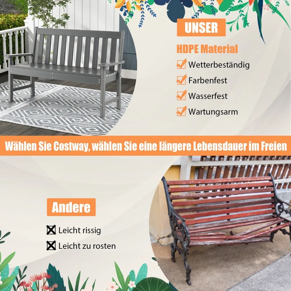 Costway 132 cm Dlouhá lavička do každého počasí Vyrobená z HDPE pro 2-3 osoby