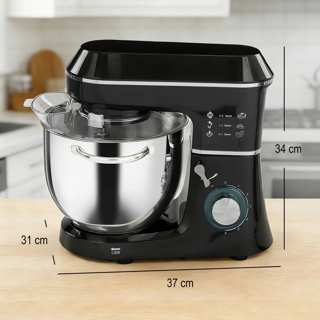 HOMCOM Kuchyňský robot s hnětacím strojem, 7l nerezová mísa, 1400 W, s naklápěcí hlavou, hnětací hák, metla, šlehací metla