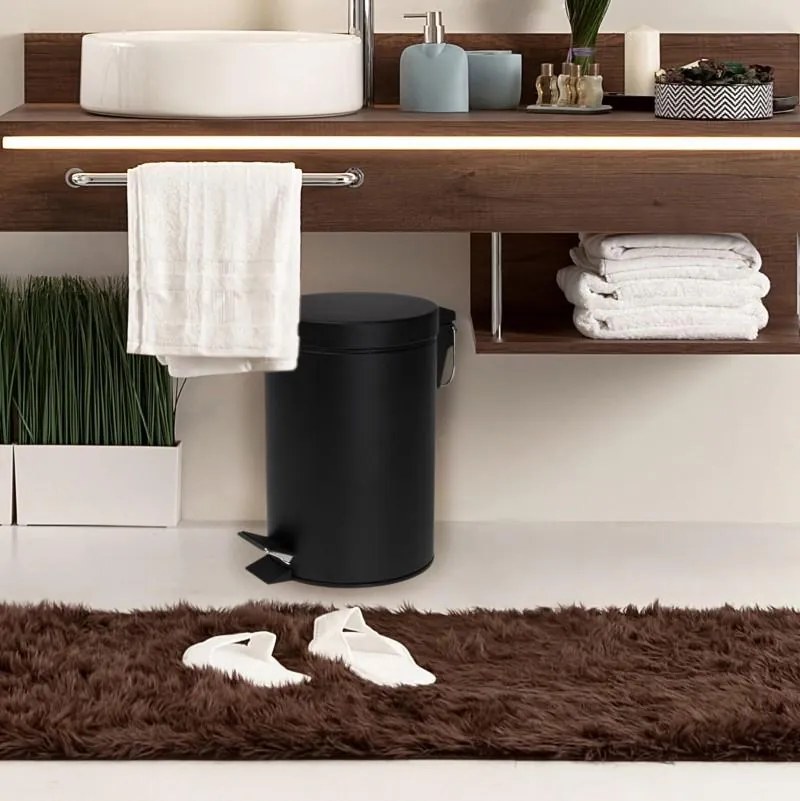 Erga Labi, kulatý odpadkový koš 3l na postavení, Soft-Close zavírání, černá matná, ERG-YKA-CH.LABI-SC-BLK