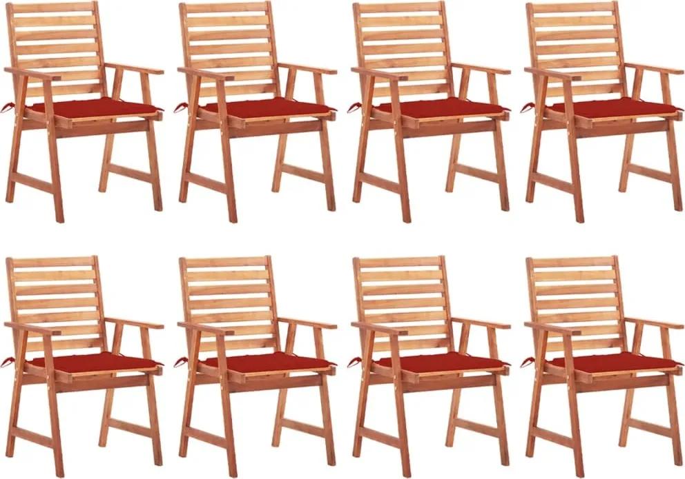 vidaXL Zahradní jídelní židle 8 ks s poduškami masivní akáciové dřevo [3078378] Barva: vínová červená