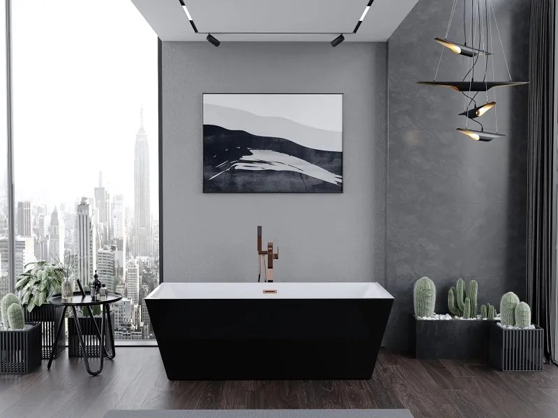 Mexen Lita, volně stojící vana 170 x 75 cm, bílá-černá, růžové zlato přepad, 52121707575-60