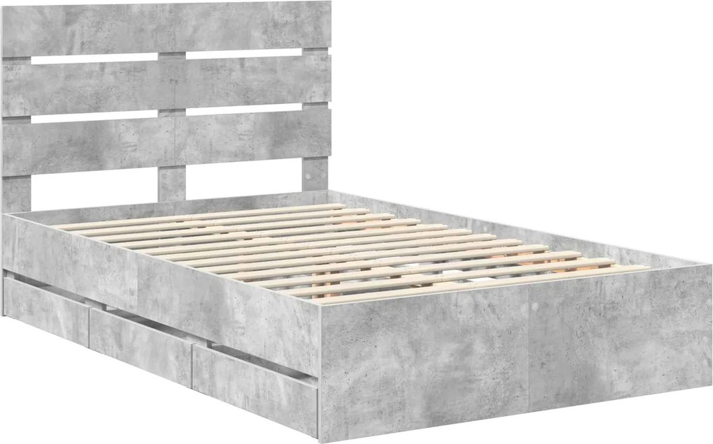 Rám postele s čelo Betonově šedá 135 x 190 cm Inženýrské dřevo 3411840