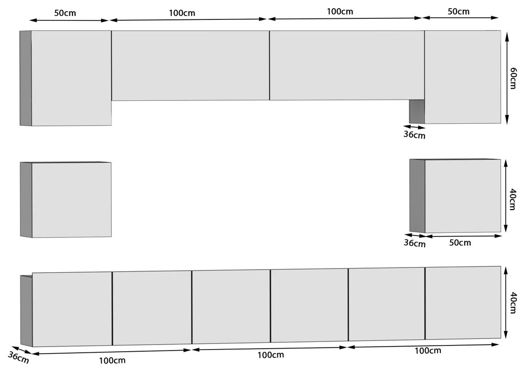 Obývací stěna 300 cm Belini černý lesk / bílý lesk Imperium 3  IMP 3/5/W/BWB/0/0