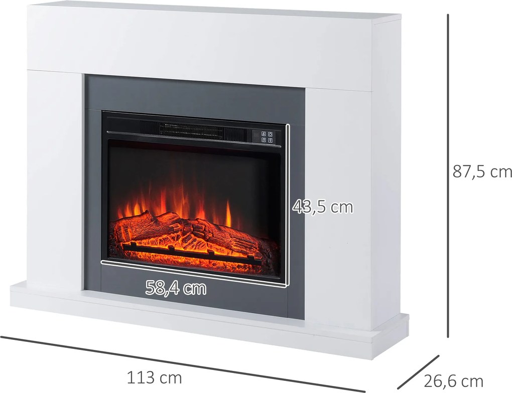 HOMCOM Elektrický krb s vytápěním, elektrický krb s LED plamenovým efektem a 3 úrovněmi jasu 2000W dekorační krb s nastavitelným termostatem, elektri…