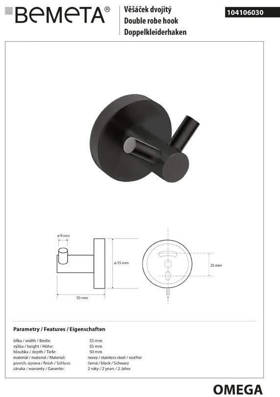 Bemeta Design DARK: Háček, dvojitý -
