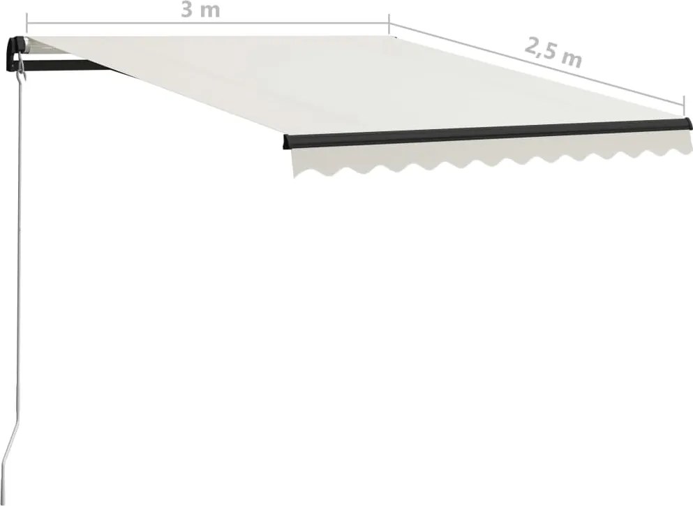 vidaXL Marketos Ručně zatahovací markýza 300 x 250 cm krémová