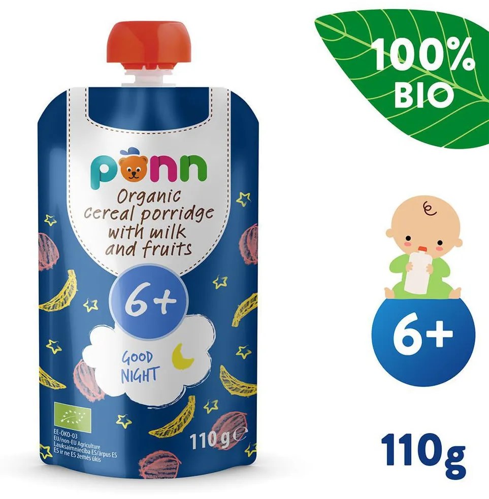 Salvest Ponn BIO Mléčná kaše na dobrou noc s ovocem (110 g)
