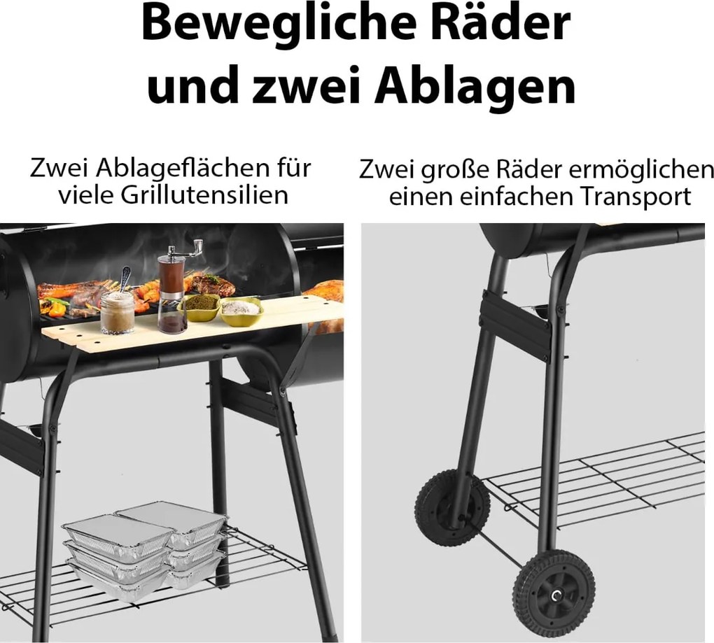 Costway BBQ gril na dřevěné uhlí s kolečky Grilovací vozík s víkem Venkovní gril