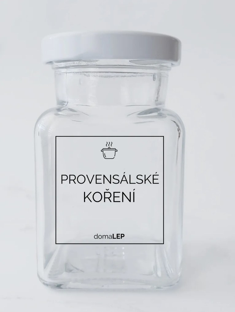Samolepka na kořenky PROVENSÁLSKÉ KOŘENÍ průhledná 5 × 5 cm základní písmo