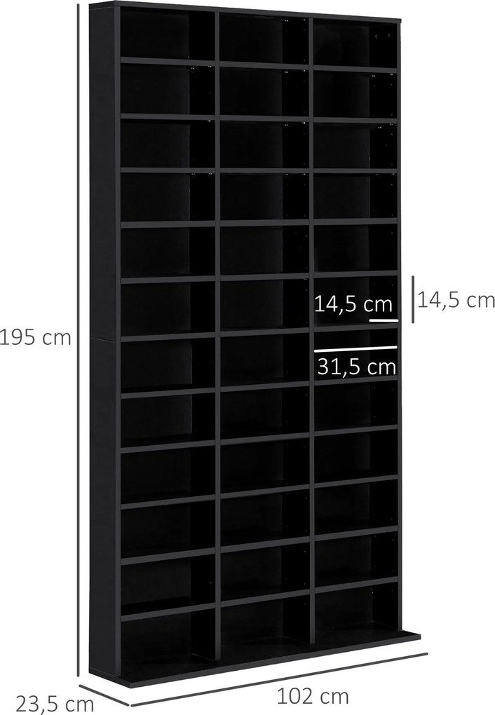 HOMCOM Regál na CD/DVD pro 1116 CD, 36 výškově nastavitelných přihrádek, 102 x 24 x 195 cm, Černý