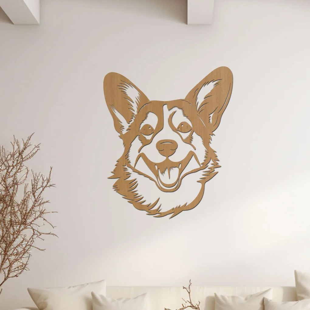dřevo života Dřevěná dekorace na stěnu psa Corgi hlava Zvolte rozměr (cm): 34x40, Zvolte barvu dekoru: Černá