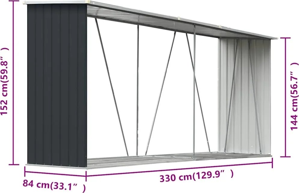 vidaXL Zahradní kůlna na dříví z pozinkové oceli 330x84x152 cm [47085] Barva: Zelená
