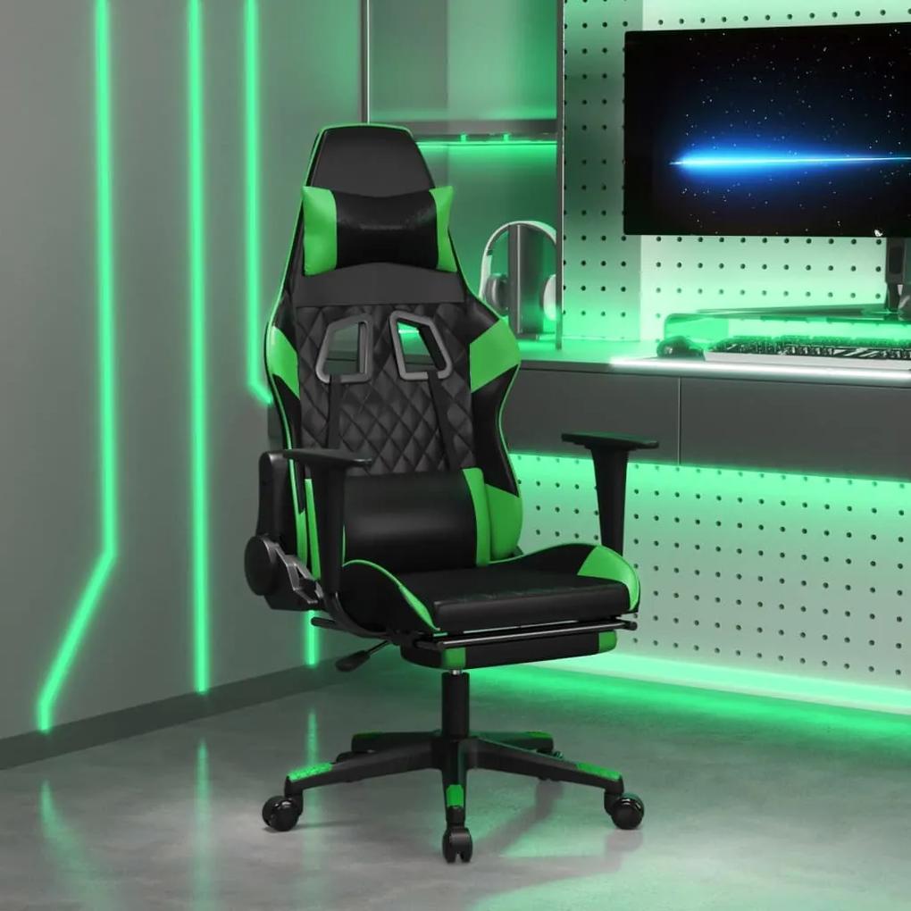 vidaXL Masážní herní židle s podnožkou umělá kůže [345522] Barva: Černo-zelená