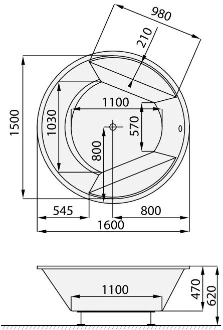 Santech MONTE O 160 cm SAMON160 vana akrylátová Koupelny Bernold