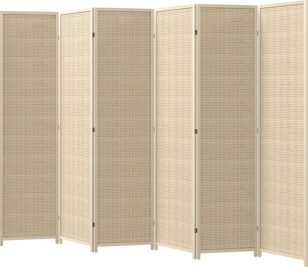 HOMCOM Dřevěný paraván, skládací dělicí stěna se 6 panely, 270 x 180 cm, přírodní dřevo