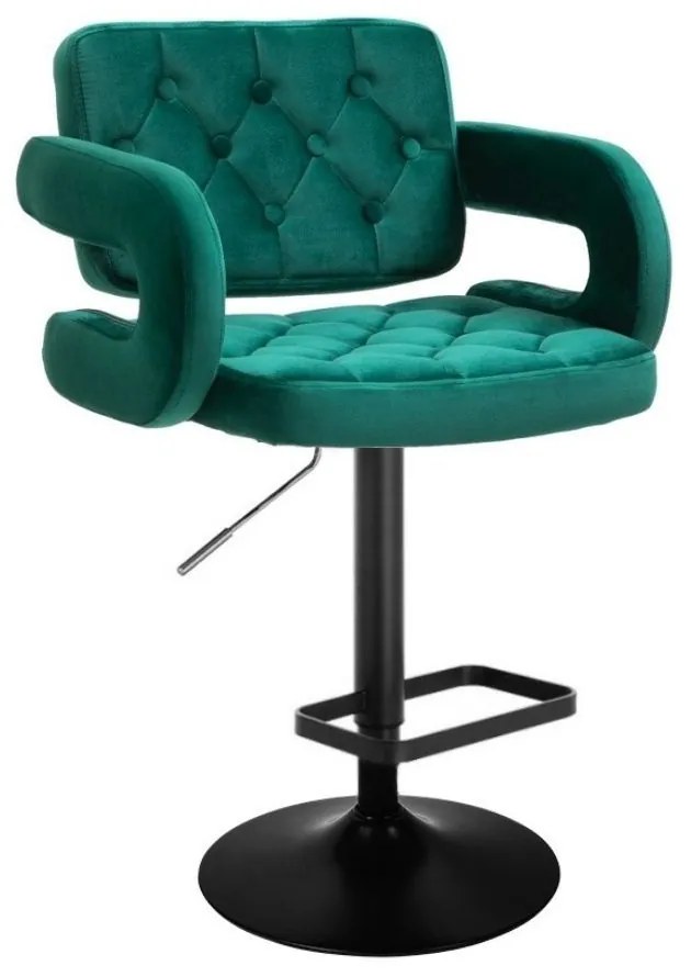 LuxuryForm DESIGN Barová židle ADRIA VELUR na černé kulaté podstavě - zelená