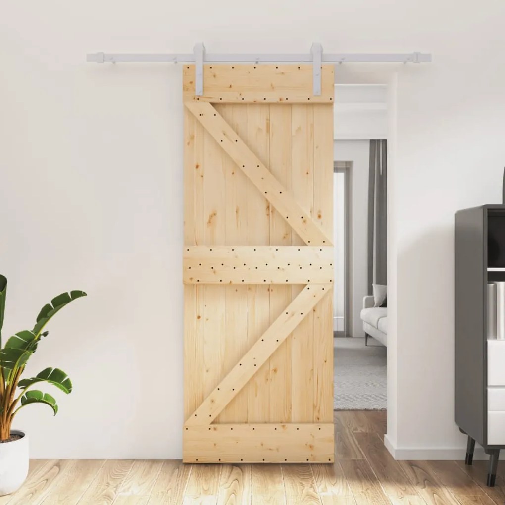 Posuvné Dveře S Kováním 80 X 210 Cm Masivní Borové Dřevo