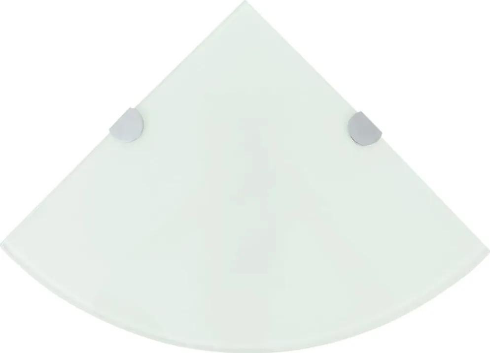 vidaXL Rohové police 2 ks s chromovými podpěrami sklo 35 x 35 cm [3051599] Barva: Bílá