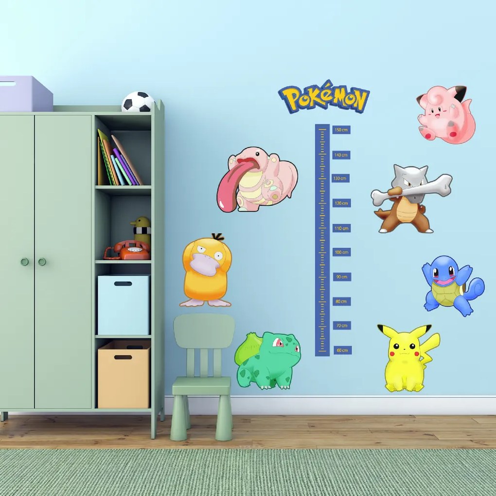 PIPPER. Textilní samolepka na zeď "Dětský metr - Pokemón"